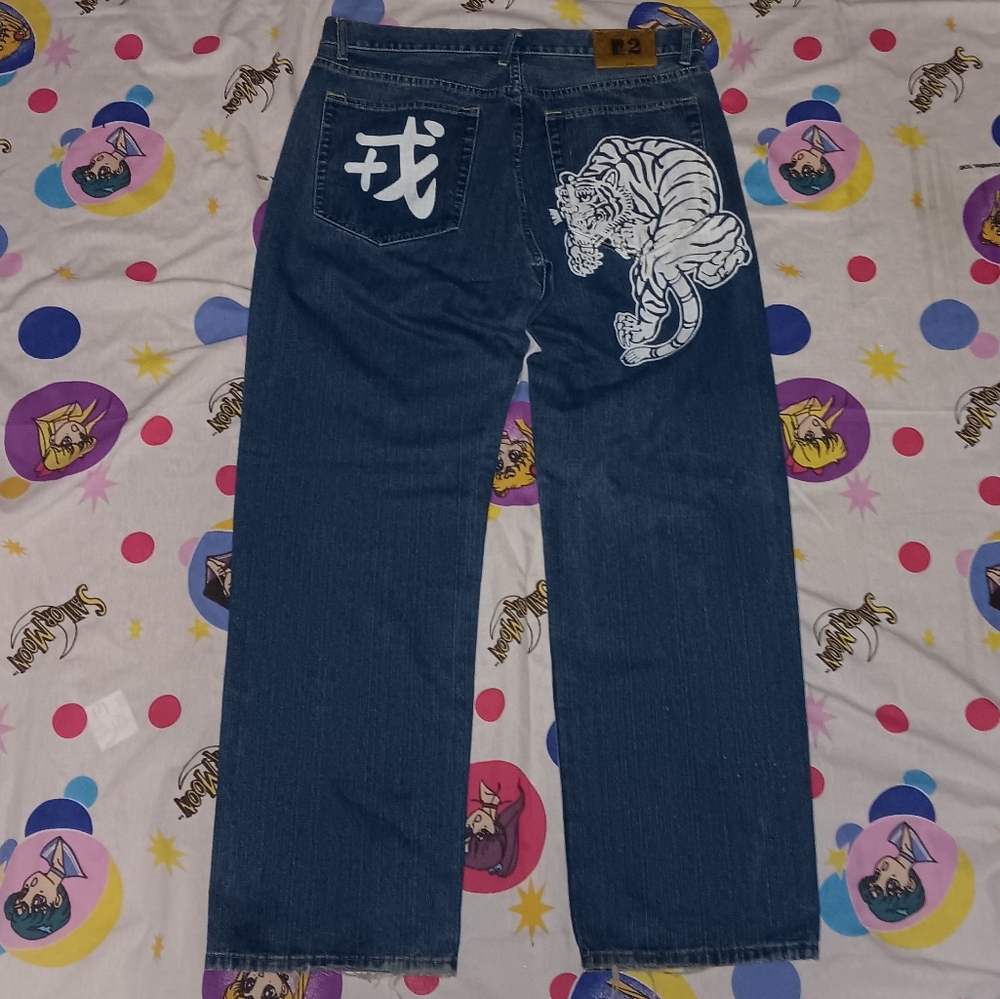 Early 90s Evisu Vintage Baggy Denim Blue Jeans Dragon… - Gem